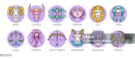 현대 만화 점성술 조디악 표지판 세트 흰색 배경에 고립되어 있습니다 조디악 아이콘 집합입니다 벡터 일러스트 레이 션 점성술 기호에 대한 스톡 벡터 아트 및 기타 이미지