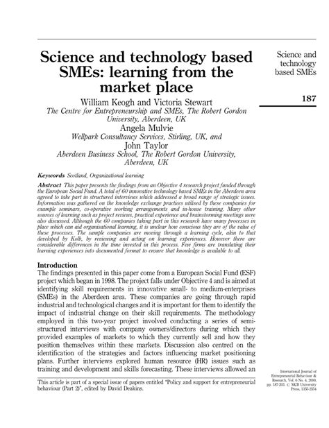 Pdf Science And Technology Based Smes Learning From The Market Place