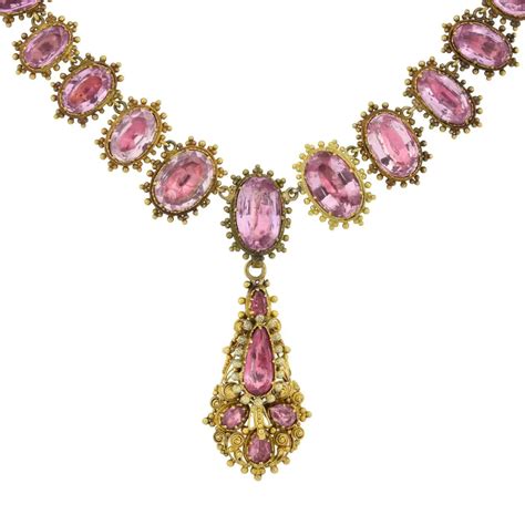Early Georgian Pink Topaz Necklace And Earring Demi Parure Set Pink