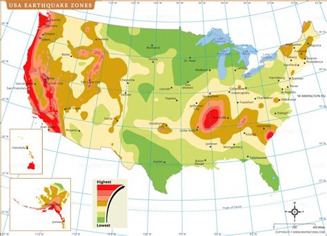 Usa Earthquake Zones Map Major Seismic Risk Areas In America