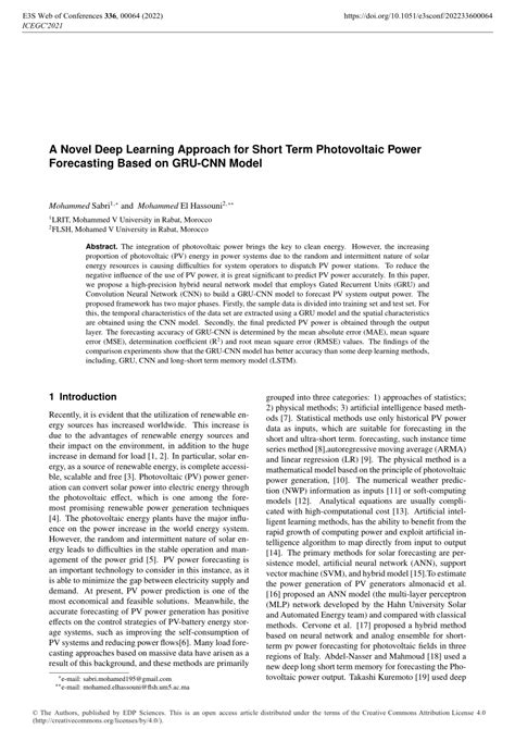 Pdf A Novel Deep Learning Approach For Short Term Photovoltaic Power Forecasting Based On Gru