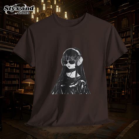Nerdy Anime Girl Cyberpunk Graphic Tee Futuristic Manga Streetwear Neon