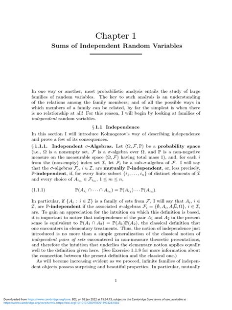 050 Pp 1 58 Sums Of Independent Random Variables Pdf Random Variable Mathematical Objects