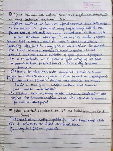 Handwritten Notes Of Secondary Activities Geography Class Th Humanities