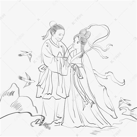 线描七夕牛郎织女素材图片免费下载 千库网