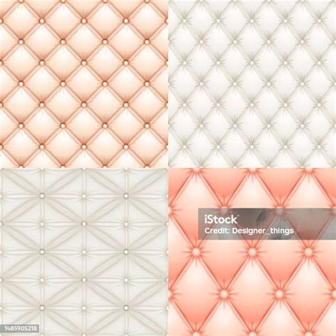 가죽 실내 장식품 이음매없는 고전적인 배경 패턴입니다 크림색과 분홍색 패딩 패브릭의 빈티지 로얄 텍스처와 앤티크 가구 장식용 단추 배경 주제에 대한 스톡 벡터 아트 및 기타