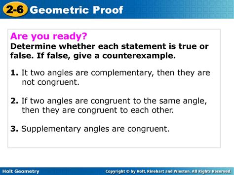 2 6 geometric proof warm up lesson presentation lesson quiz ppt download