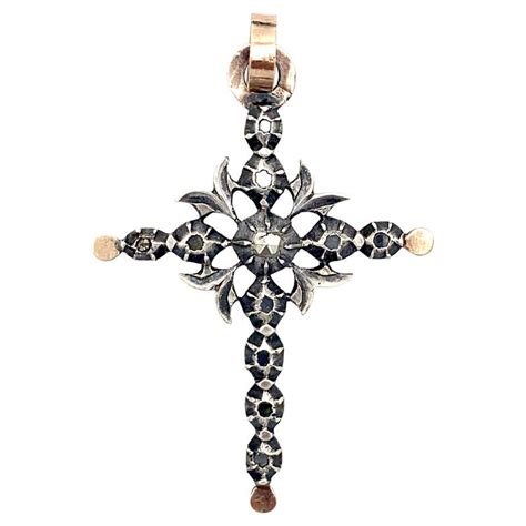 Antique 18th Century Old Cut Rose Diamond Cross St Andrews Cross Pendant Silver For Sale At 1stdibs