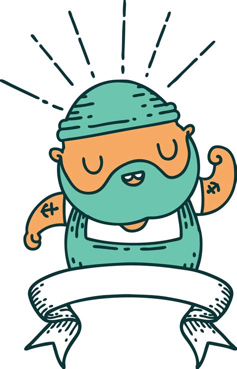 Banner With Tattoo Style Bearded Man Flexing Bicep 39911754 Png