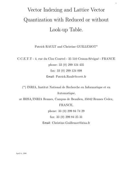 Pdf Vector Indexing And Lattice Vector Quantization With Reduced Or Without Look Up Table
