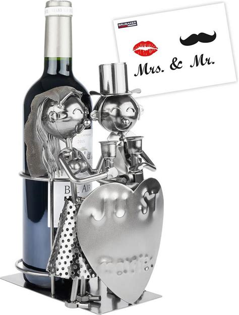 Brubaker Weinflaschenhalter Just Married Metall Flaschenhalter Hochzeit Deko Figur