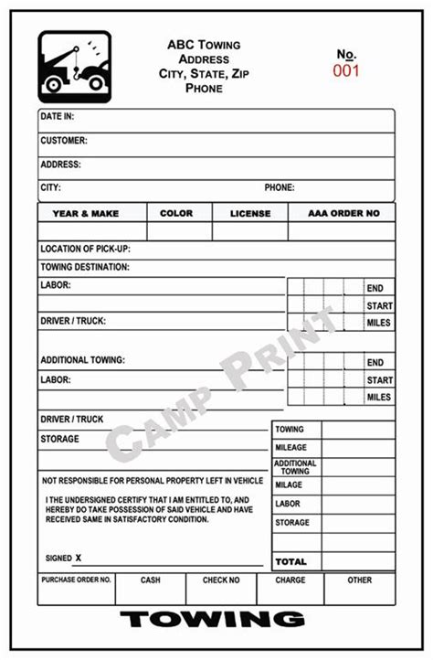Towing Service Invoice Template Professional Business Template