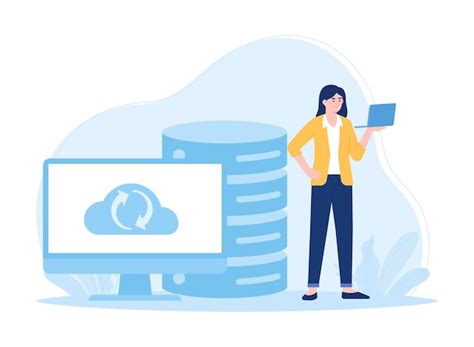 Premium Vector Woman Transferring Data Using A Laptop Concept Flat Illustration