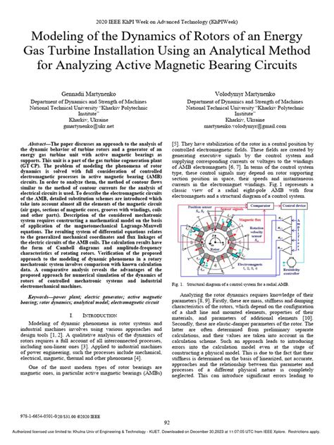 Modeling Of The Dynamics Of Rotors Of An Energy Gas Turbine Installation Using An Analytical