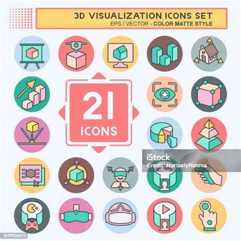 아이콘 세트 3d 시각화 3d 시각화 기호와 관련이 있습니다 컬러 메이트 스타일 심플한 디자인 편집 가능 간단한 그림 3차원 형태에 대한 스톡 벡터 아트 및 기타 이미지