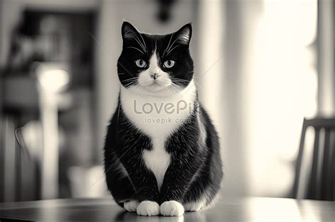 우아한 흑백 고양이 사진 무료 다운로드 Lovepik