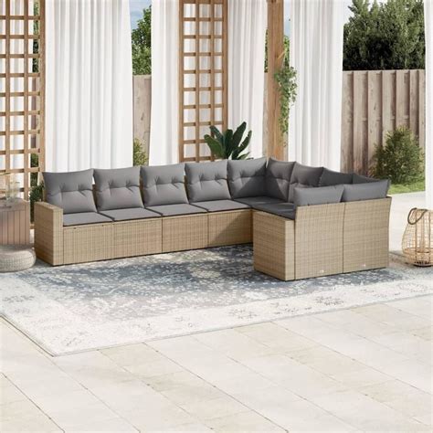 9 Piece Garden Sofa Set With Cushions Poly Rattan Vidaxl Beige And