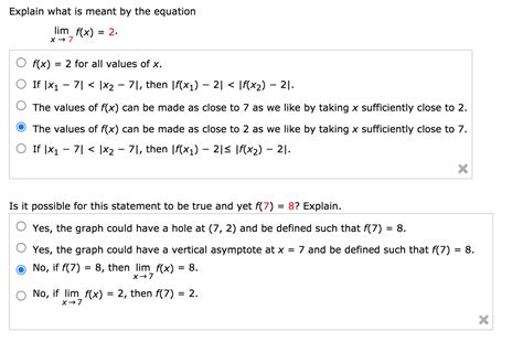Solved Explain What Is Meant By The Equation Lim F X 2 X