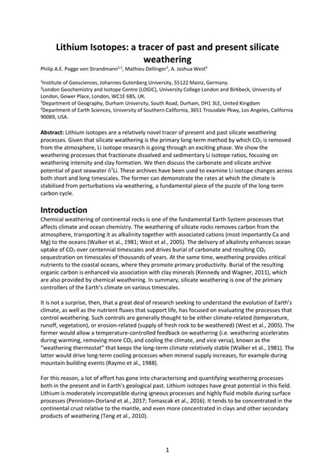 Pdf Lithium Isotopes A Tracer Of Past And Present Silicate Weathering