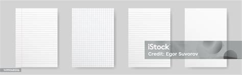 종이 라인 컬렉션입니다 사실적인 체크 무늬 시트 그림자가 있는 빈 흰 종이입니다 노트에 줄 지어 모형 문서 또는 편지 템플릿입니다 빈 페이지 개념입니다 벡터 그림 메모장에