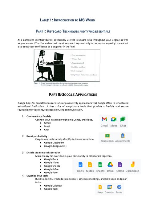 Ms Word Lab 1 Introduction To Ms Word Part I Keyboard Techniques And Typing Essentials As