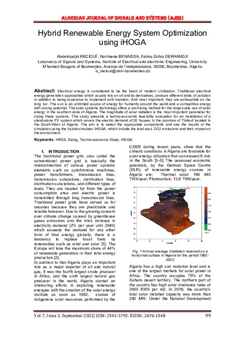Pdf Hybrid Renewable Energy System Optimization Using Ihoga