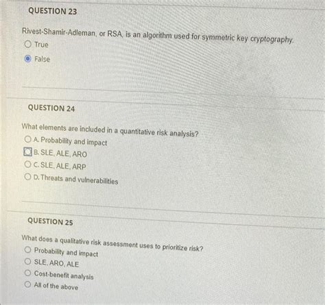 Solved Question 23 Rivest Shamir Adleman Or Rsa Is An