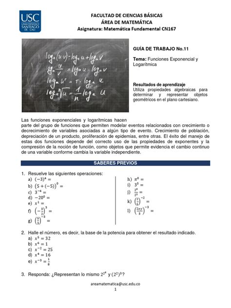 Ejercicios De Ecuaciones Exponenciales Y Logarítmicas Pdf Logaritmo
