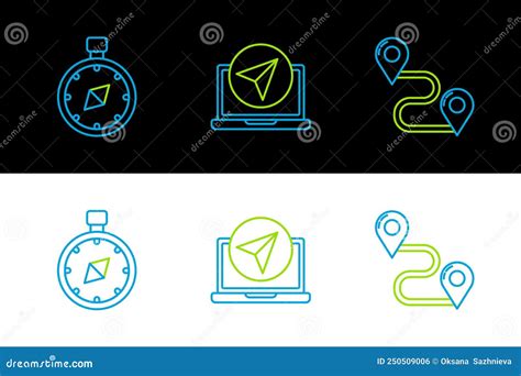 Set Line Route Location Compass And Infographic Of City Map Navigation Icon Vector Stock