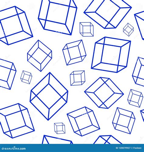 Seamless Pattern With Geometric Elements Blue Cubes On The White