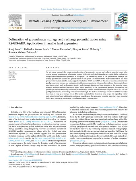 Pdf Delineation Of Groundwater Storage And Recharge Potential Zones Using Rs Gis Ahp