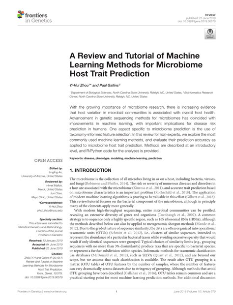 Pdf A Review And Tutorial Of Machine Learning Methods For Microbiome Host Trait