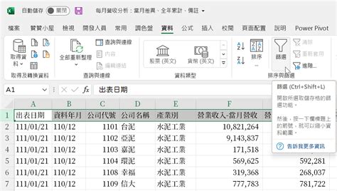 Excel每月營收分析：前十大公司當月與全年累計