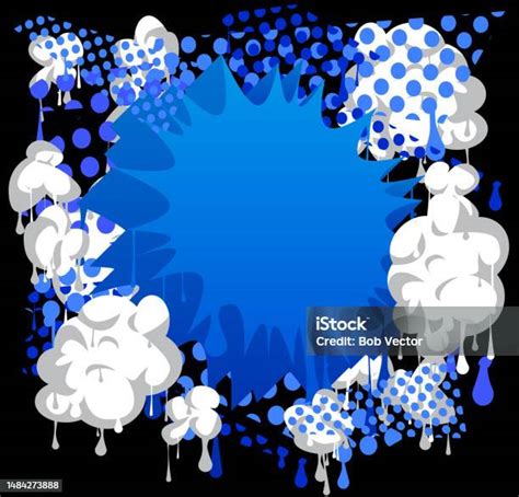 파란색과 흰색 말풍선 낙서가 검은색 배경에 있다 도시 회화 스타일의 배경입니다 현대 더러운 거리 예술 장식에 추상적인 토론 기호입니다 Brand Name Online