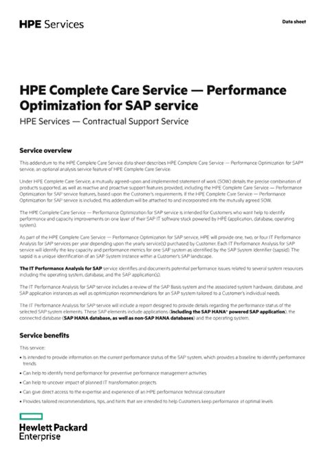 Hpe Pointnext Complete Care Performance Optimization For Sap
