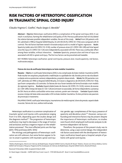 Pdf Risk Factors Of Heterotopic Ossification In Traumatic Spinal Cord
