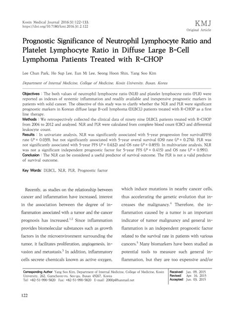 Pdf Prognostic Significance Of Neutrophil Lymphocyte Ratio And