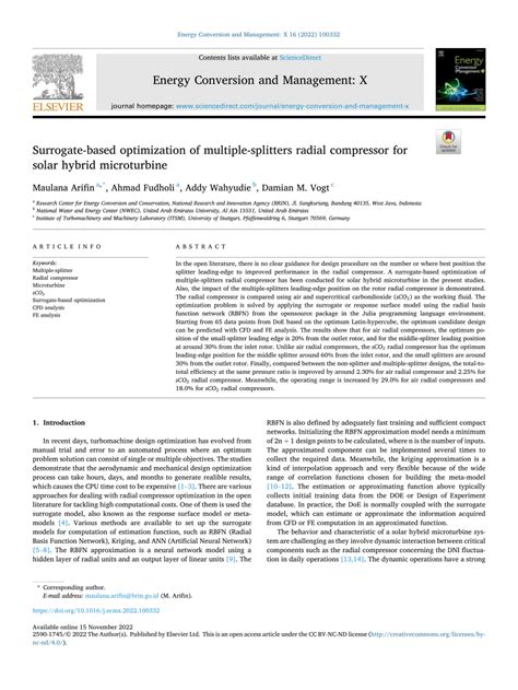 Pdf Surrogate Based Optimization Of Multiple Splitters Radial Compressor For Solar Hybrid