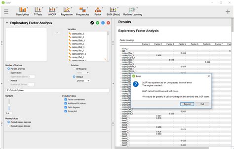 Request For Help In Jasp Cannot Continue And Will Close Problem · Issue