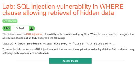 PortSwigger SQL Injection Vulnerability In WHERE Clause Allowing