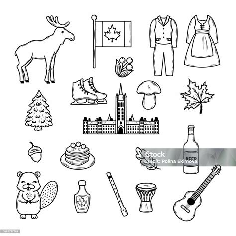 캐나다의 국가 상징 국가의 문화 장식 포스터 또는 엽서에 대한 낙서 요소를 설정합니다 가문비나무에 대한 스톡 벡터 아트 및 기타 이미지 가문비나무 건축 국가 관광명소