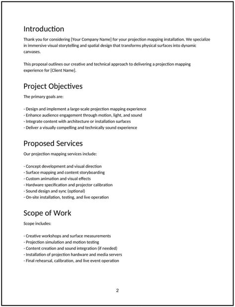 Projection Mapping Installation Proposal Free Template