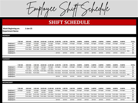 Employee Shift Schedule Work Shift Schedule Planner Staff Etsy