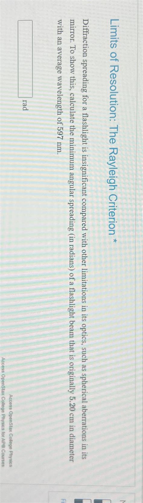 Solved Limits Of Resolution The Rayleigh Criterion