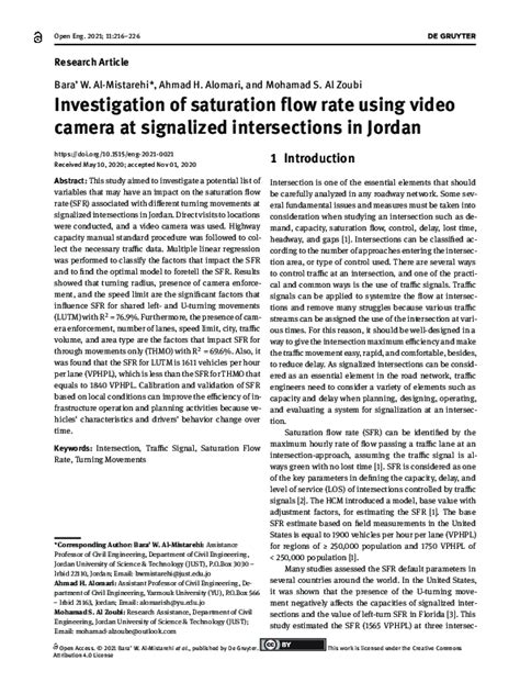 Pdf Investigation Of Saturation Flow Rate Using Video Camera At Signalized Intersections In Jordan