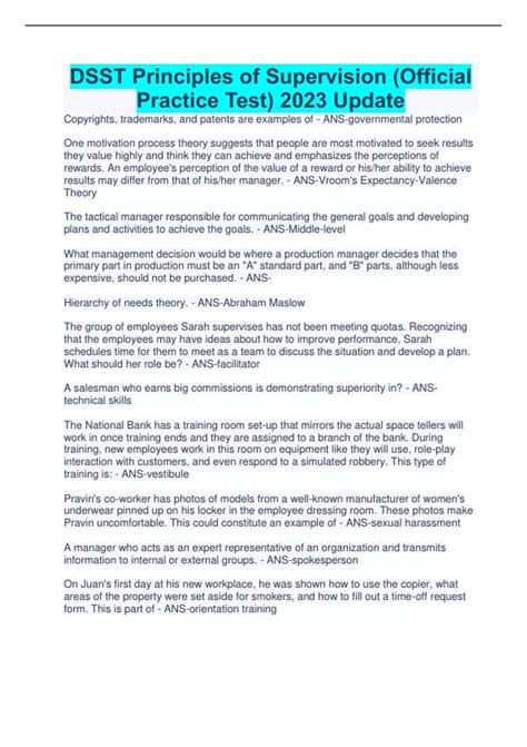 DSST Principles Of Supervision Official Practice Test Update DSST Principles Of