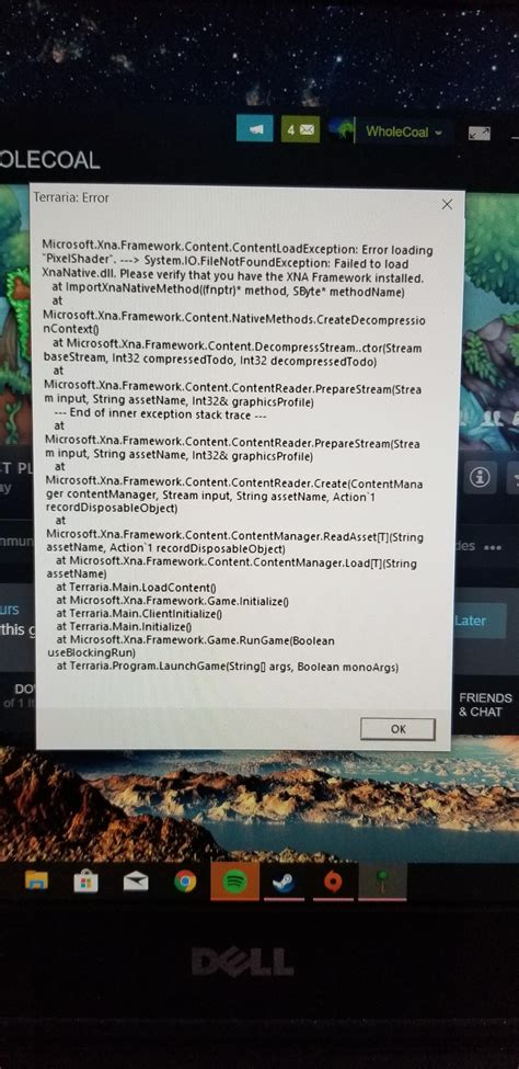 This Error Pops Up When I Try To Launch The Game Can Anyone Help Me Fix It Rterraria