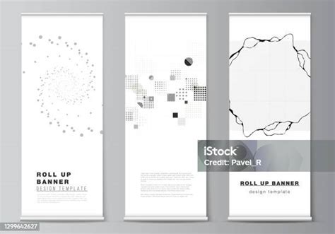 수직 전단지 플래그 디자인 템플릿 배너 스탠드 광고용 모형 템플릿의 벡터 레이아웃 추상 기술 블랙 컬러 과학 배경 디지털 데이터