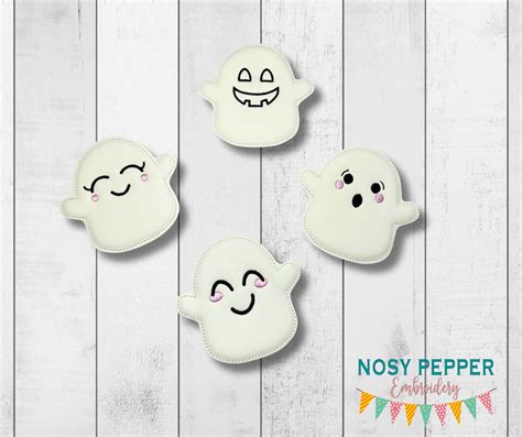 Ghost Puff Coaster Set Machine Embroidery Design 4 Designs Included