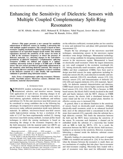 Pdf Enhancing The Sensitivity Of Dielectric Sensors With Multiple Coupled Complementary Split
